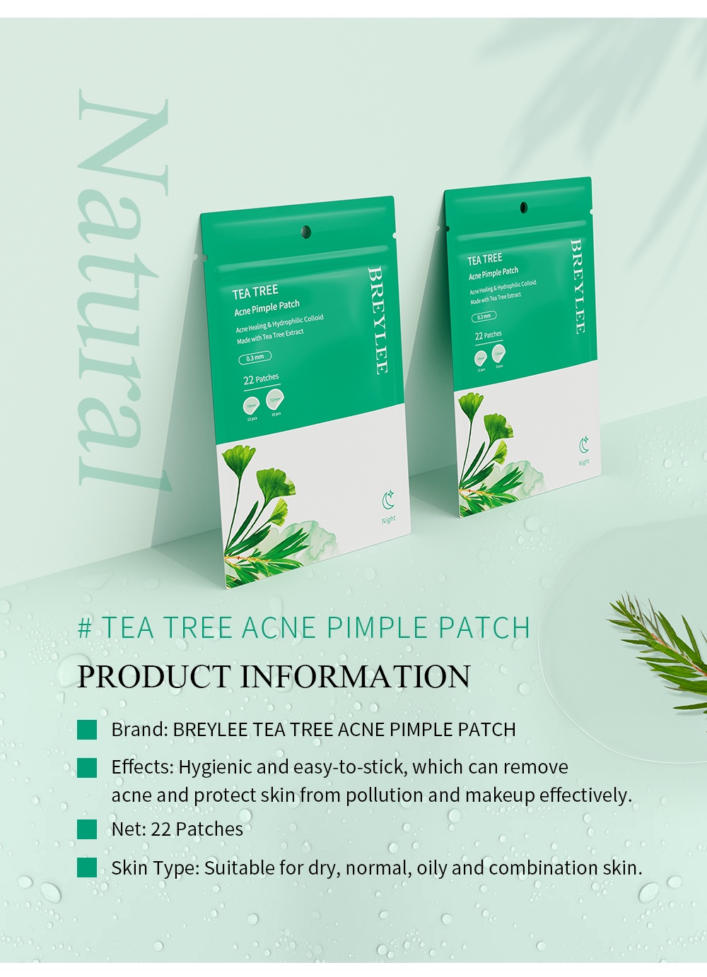 BREYLEE Tea Tree Acne Pimple Patch Remover Treatment Skincare Night Use ...
