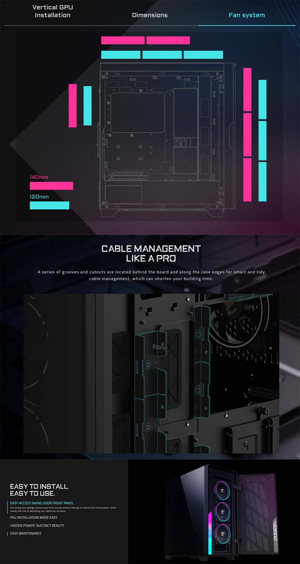 Gigabyte Aorus C500 Glass Mid Tower E-ATX PC Case RGB Desktop Chassis ...