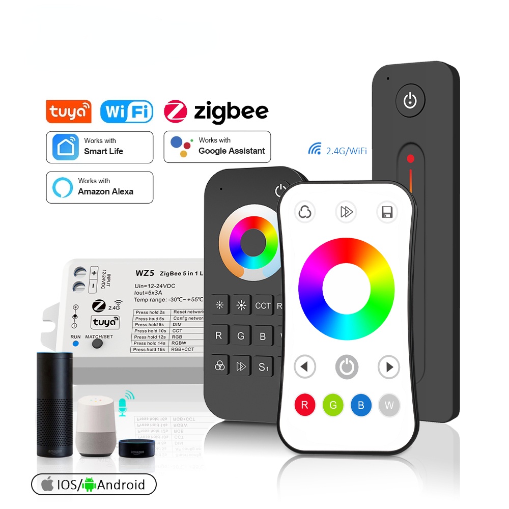 Tuya Zigbee LED Controller DC 12V 24V 15A 5 in 1 RGB CCT RGBW RGBCCT LED Strip Light Controller ...