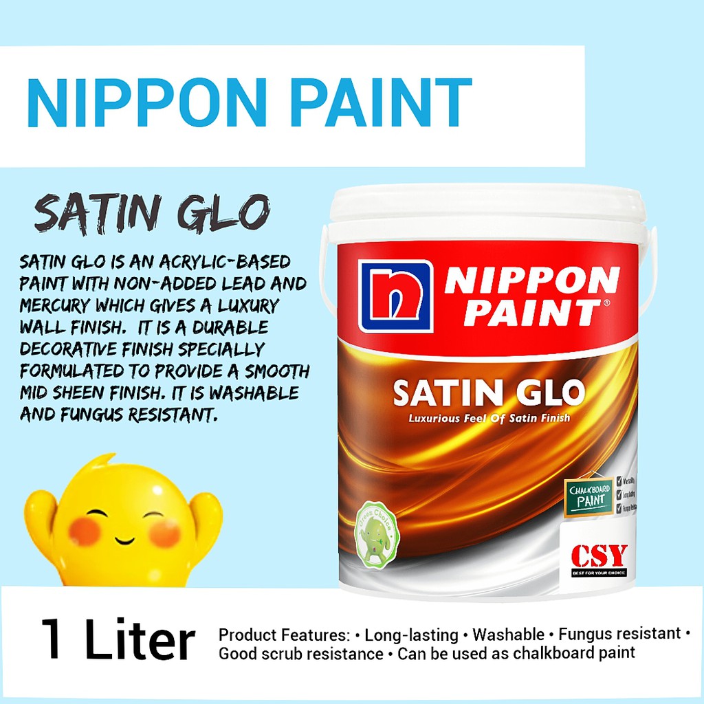 NIPPON PAINT Satin Glo 1 Liter Acrylic Based Interior Wall Paint (Mid ...