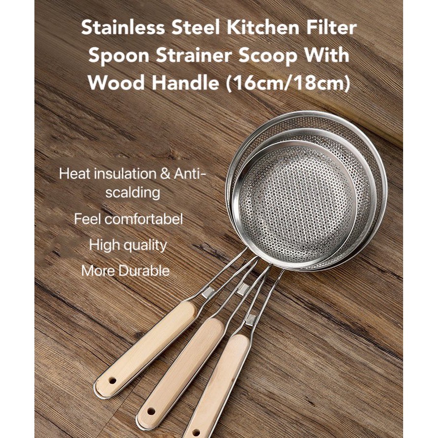 Stainless Steel Kitchen Filter Spoon Strainer Scoop With Wood Handle ...