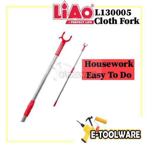 Liao L130005 Stainless Steel Extendable Clothes Fork Rod Cangkuk Baju ...