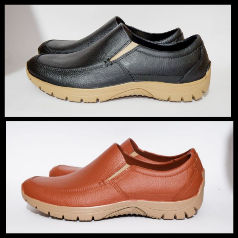 Men's waterproof rubber slip-on safety shoes without laces | Shopee ...