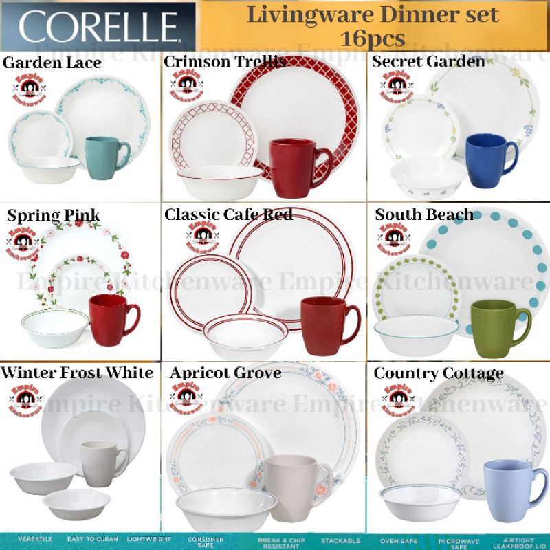 Corelle 16pcs livingware set dinnerware set, set pinggan makan | Shopee Malaysia