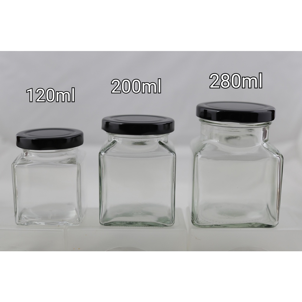 [Sq] 120ml / 200ml /280ml Square glass jar/ botol kaca/bekas kaca ...
