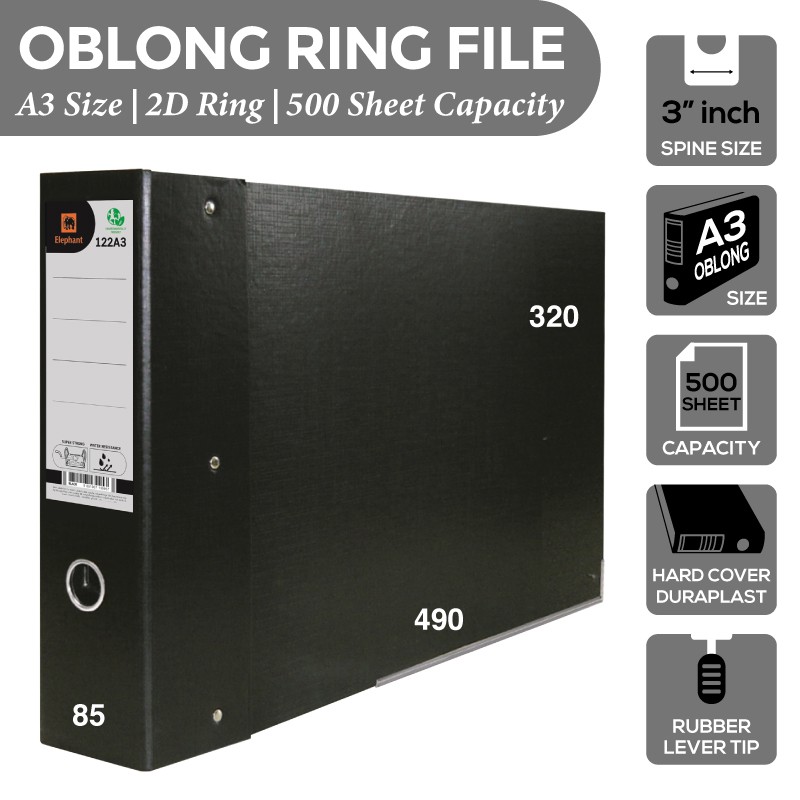 LTH Elephant Lever Arch File Ring File 3" Inch A3 Oblong Size 500 Sheet ...