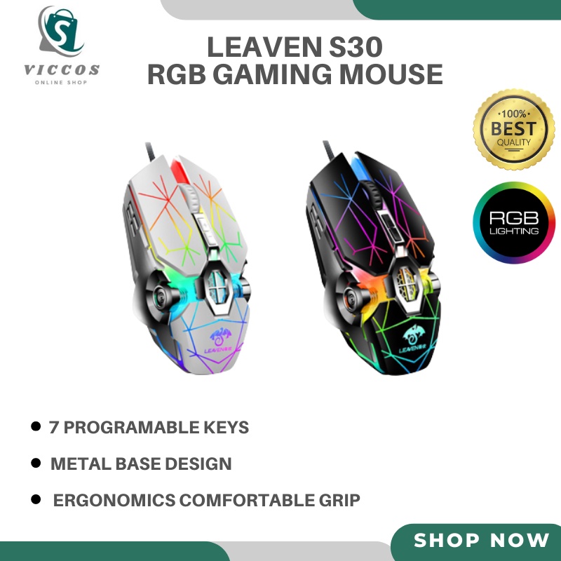 S30 RGB Gaming Mouse Leaven With 7 Programmable Keys Metal Base 3200 ...