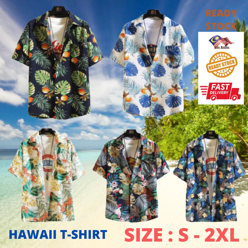 Women Men's summer slim casual Hawaii floral beach shirt short sleeve ...