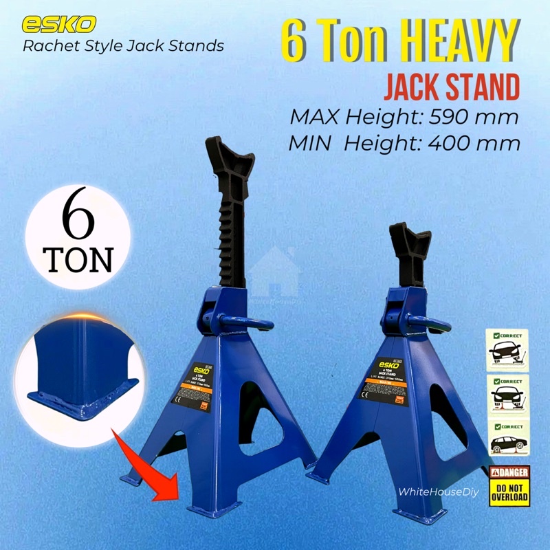 ESKO - RACHET STYLE 6 TON JACK STANDS, CAR JACK STANDS ( 6 TON ) 1 Pair ...