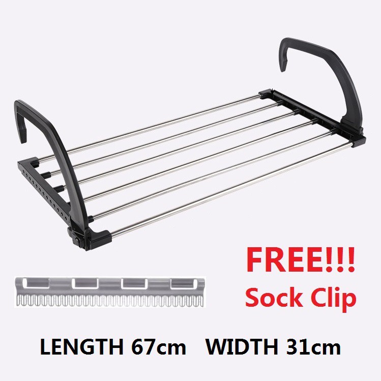 [EC] Multi-functional Balcony Clothes Drying Rack Hanger [S/M/L size ...