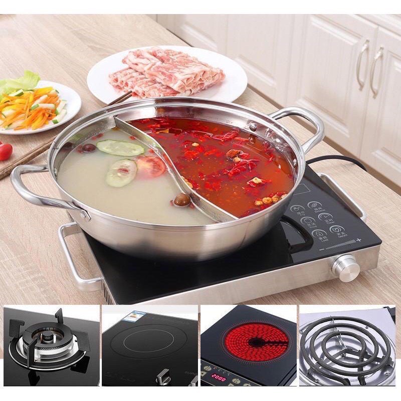 2-compartment hot pot 32cm, and 30cm can cook on induction cooker with ...