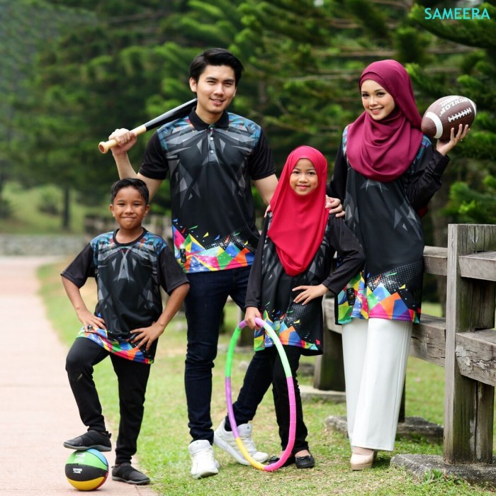 BAJU SUKAN MUSLIMAH JERSEY SUBLIMATION MUSLIMAH HARI SUKAN NEGARA FAMILY SET BLACK HITAM ...