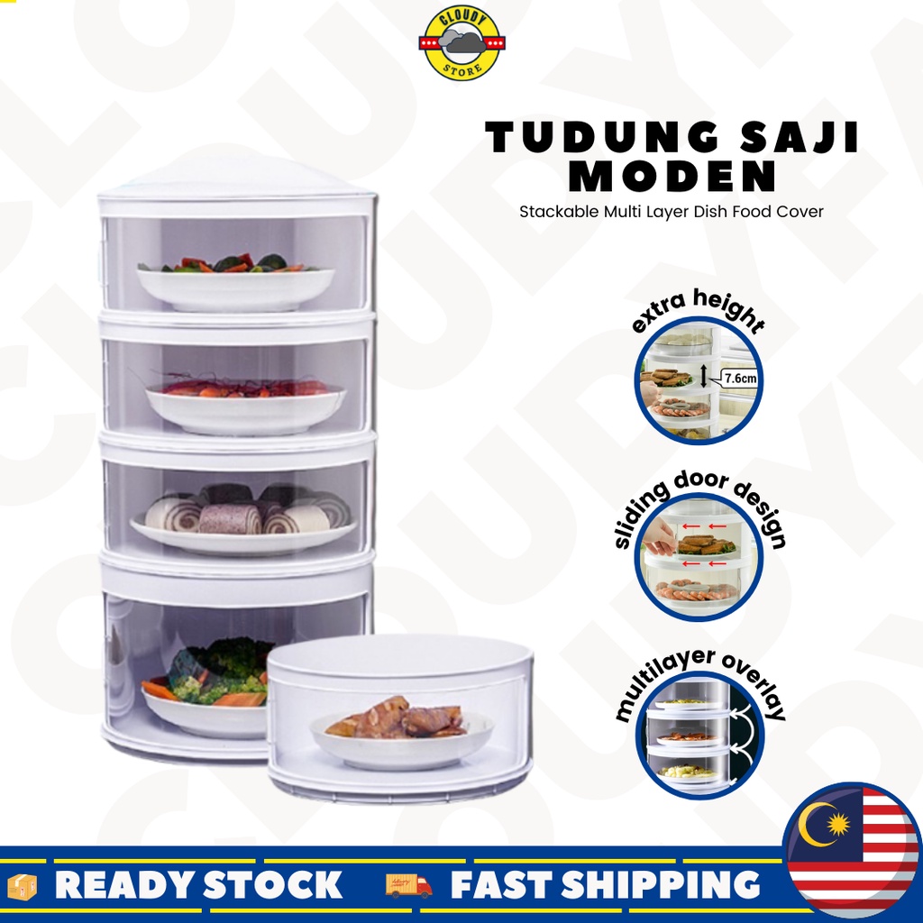 3 4 5 Tingkat Penutup Makanan Bertingkat Moden Simpan Lauk Rak Pinggan ...
