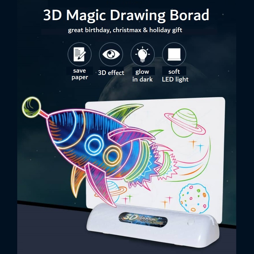 Children 3D Magic Drawing Board LED light luminous glow fluorescent ...