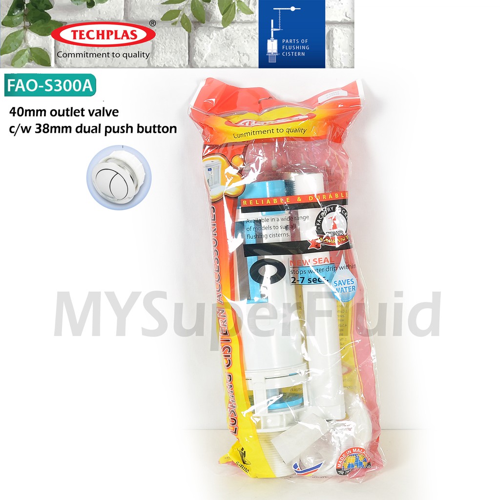 Techplas [S200A/ S300A] 40mm Outlet Valve c/w 38mm Single / Dual Flush Push Button | Shopee Malaysia