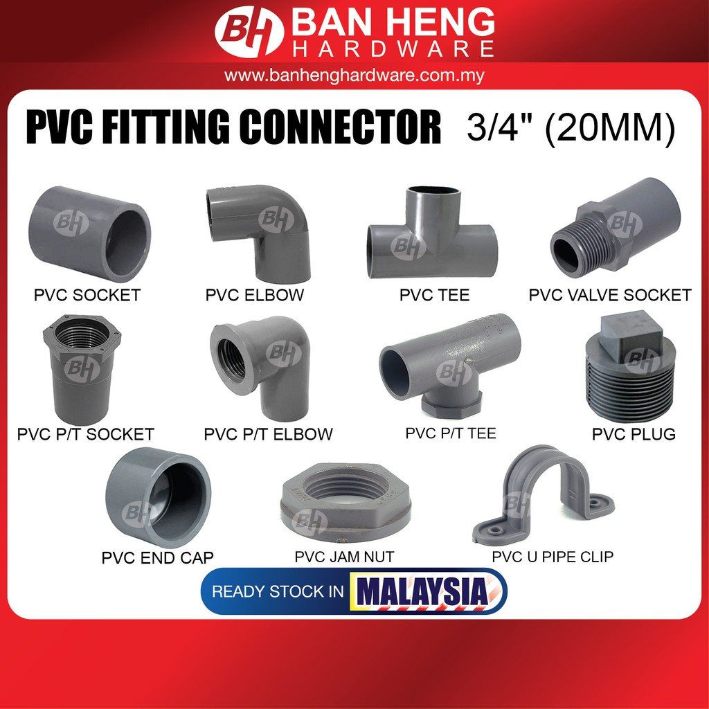 PVC FITTING 20MM - SOCKET, ELBOW, TEE, VALVE SOCKET, P/T SOCKET, P/T ...