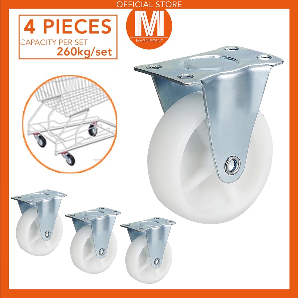 Fixed Rigid Type White Nylon Wheel Casters (4 Pieces) | Shopee Malaysia