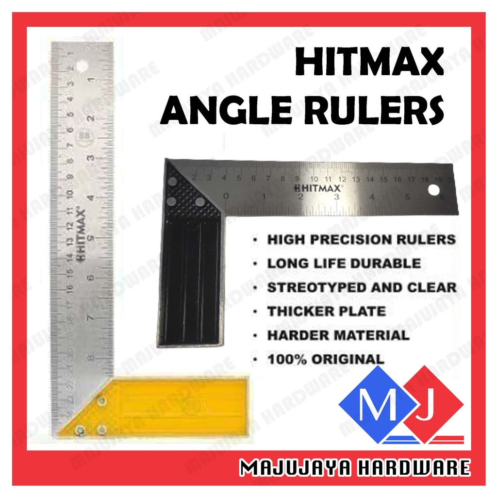 HITMAX Steel Carpenter Square Scale Ruler Try Square Pembaris Besi L Ruler T Square Ruler Siku ...