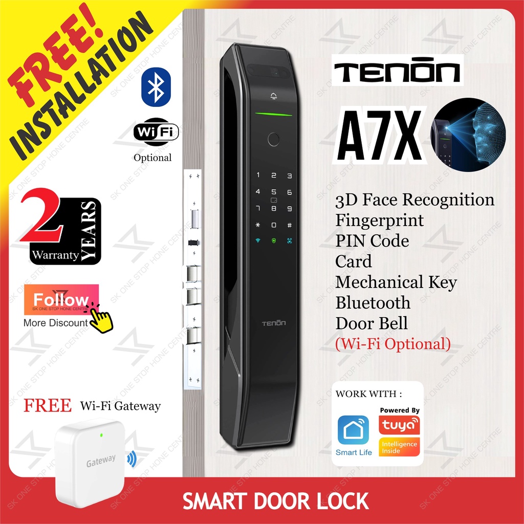 TENON A7X Automatic Push Pull Smart Lock (FREE GIFTS 1 x Wi-Fi Gateway ...