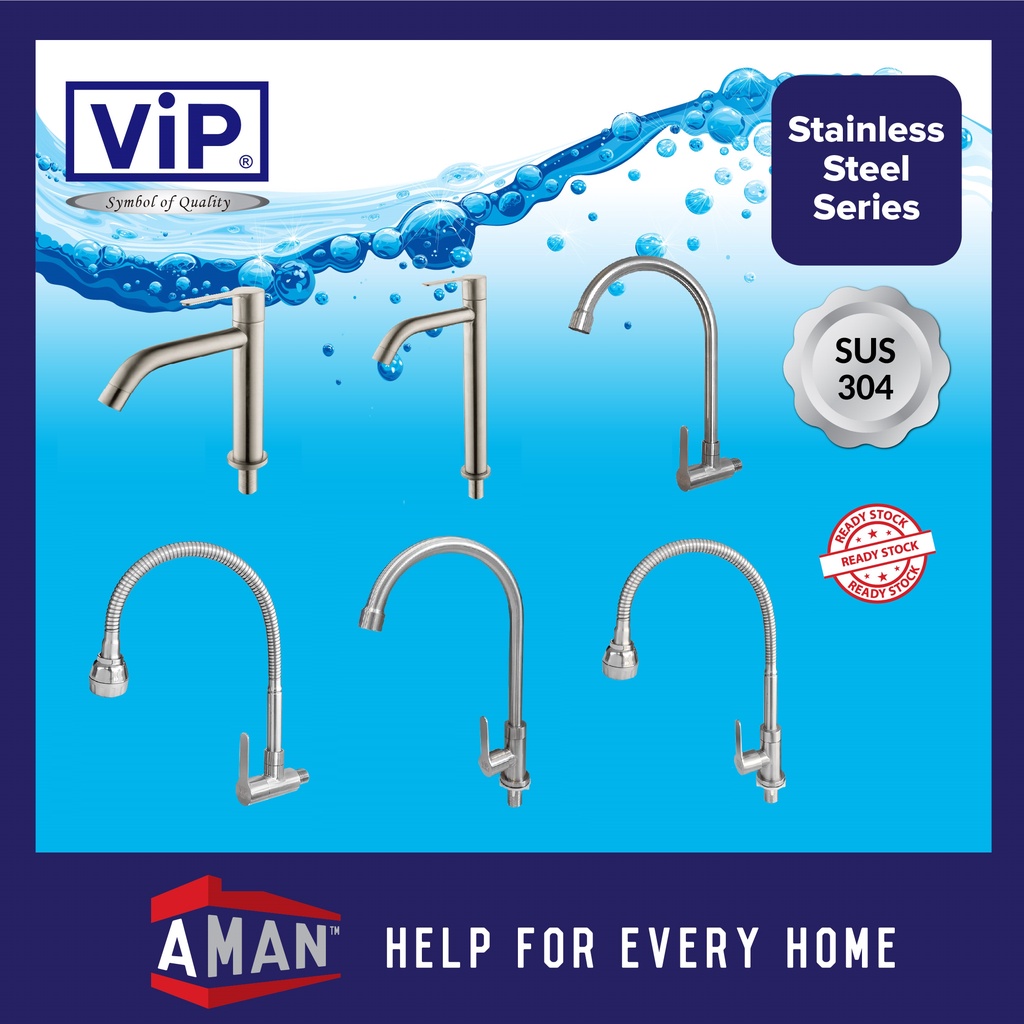 VIP SUS-304 Stainless Steel Flexible Double Pillar Sink Tap Kitchen Sink Tap Pillar Water Tap ...