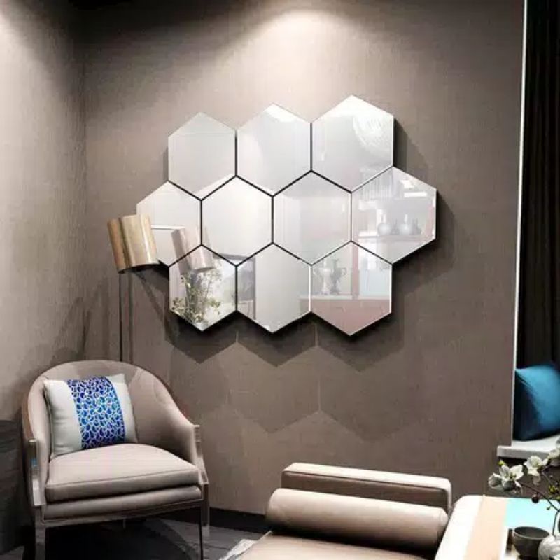 Hexagonal Mirror Paste Acrylic Sticker Large/Large 7 Pieces (18cm ...