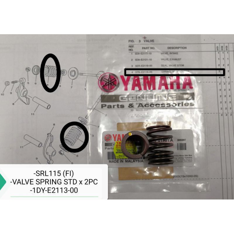VALVE SPRING x2PC ORIGINAL HLY - YAMAHA SRL115 FI ( 1DY-E2113-00 ...
