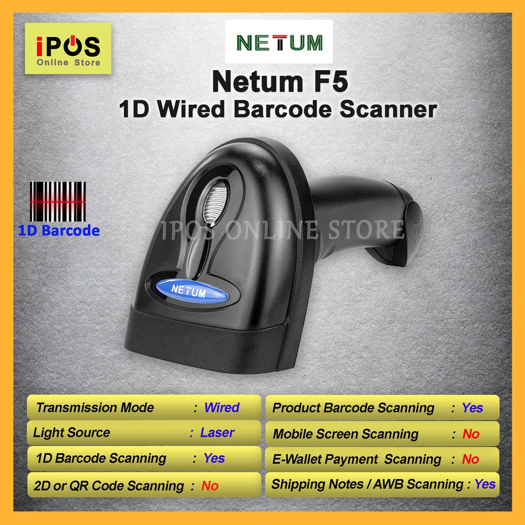 Netum F5 1d Handheld Wired Barcode Scanner Shopee Malaysia