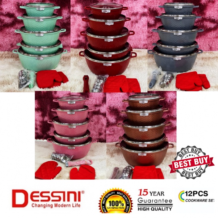 🔥READY STOCK 🔥 NEW DESSINI WAVE 12pc Set Cookware Premium Casserole ...