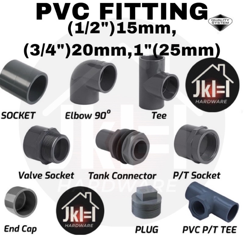 PVC Pipe Fitting Paip Connector Socket Elbow Tee Valve Socket Plug EndCap PT Socket PT Elbow ...