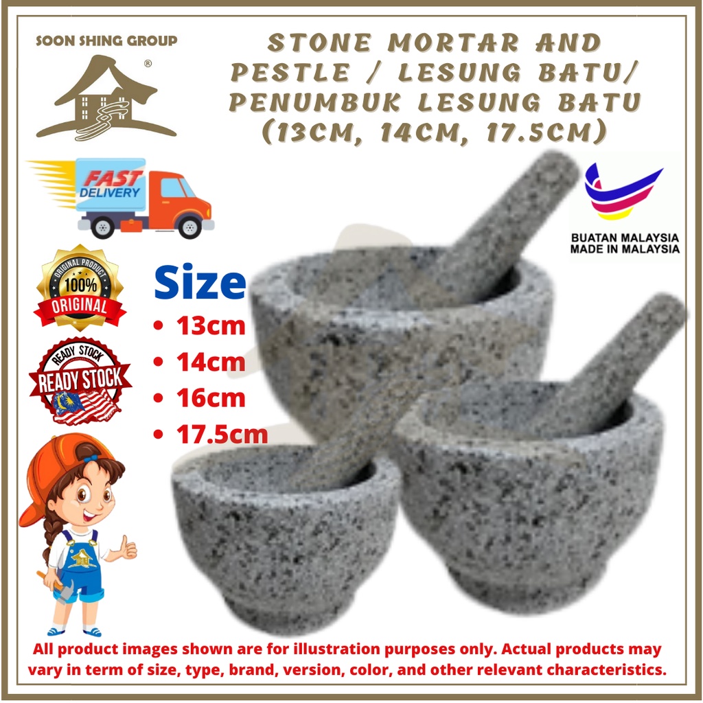 Stone Mortar And Pestle Garlic Press / Penumbuk Lesung Batu (14.5CM ...