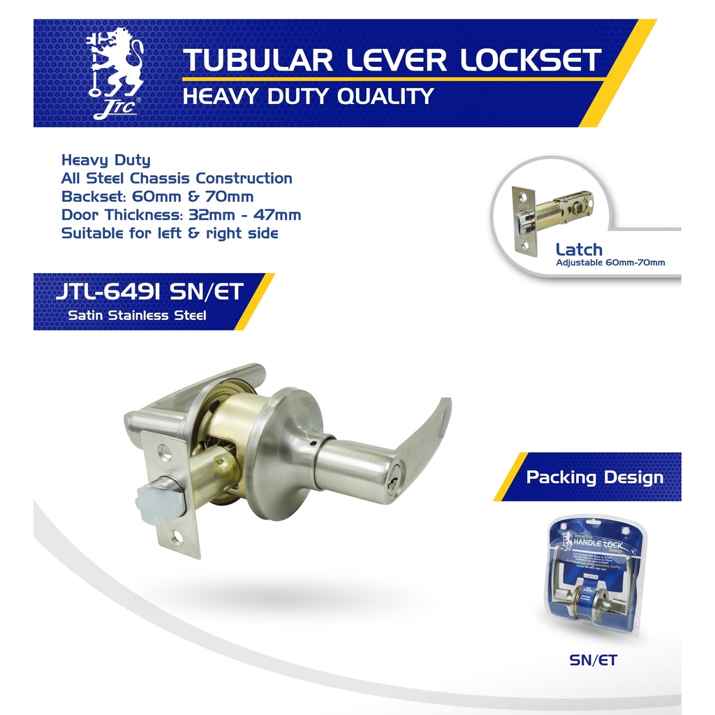 JTC 6491 Attractive Handle Lever Lock Kunci Bulat Handle BH MattBlack ...