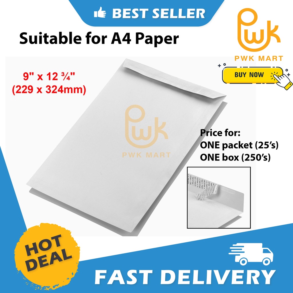 A4 Size White Document Envelope 9"×12" / Sampul Surat A4 (25's / 250's ...