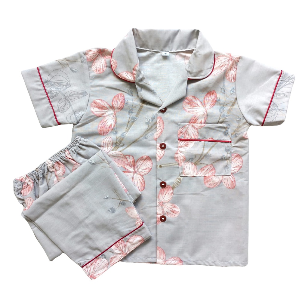 [KIDS] EXCLUSIVE BUTTON CARTOON PYJAMAS~PYJAMAS BUTANG ~ GREY FLOWERS ...