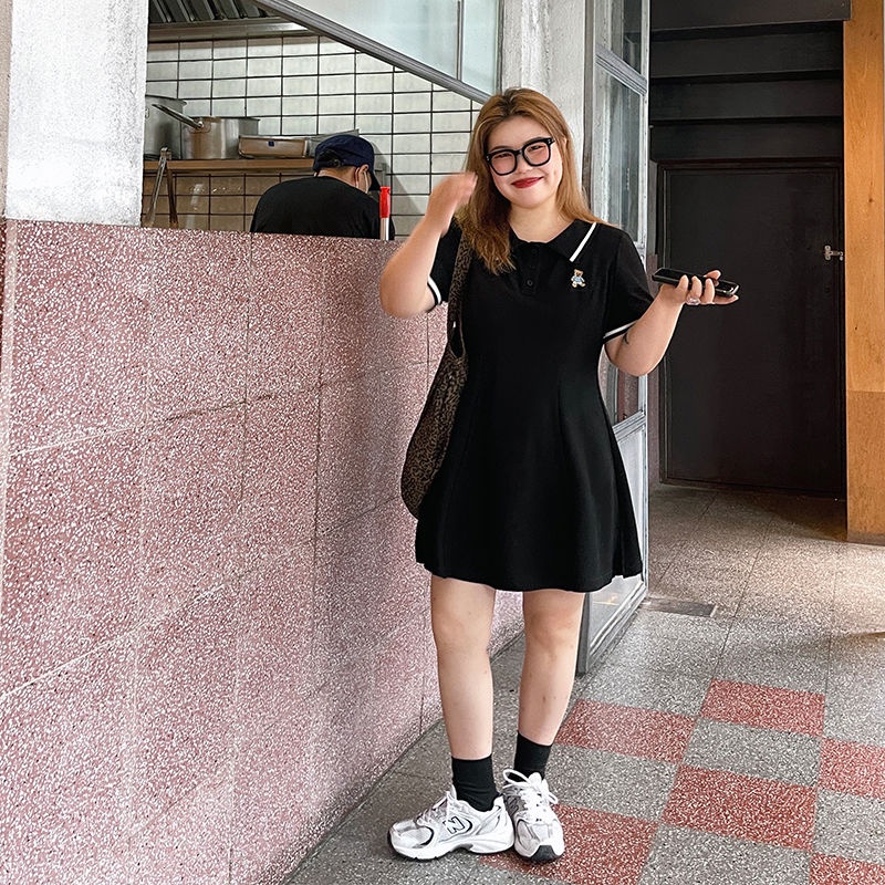 【M-5XL 40-150KG】300斤特大码胖mm休闲宽松显瘦短袖polo开叉连衣裙女夏季新款潮款 plus size extra large size oversize fat big ...