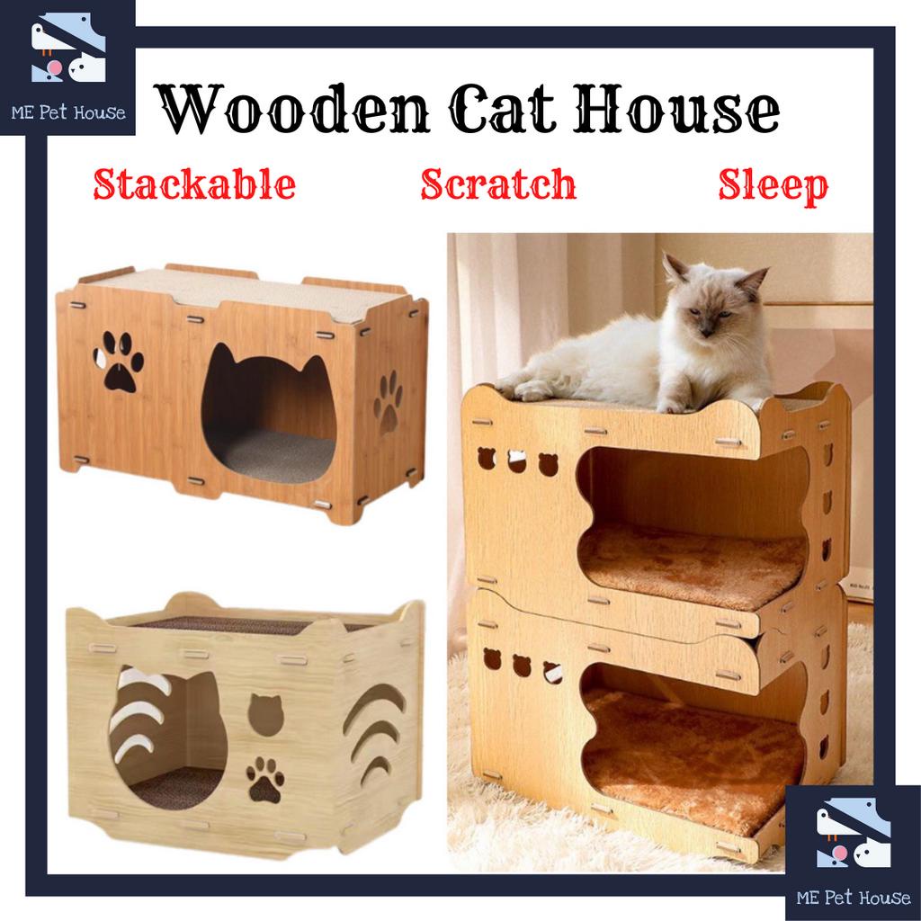 MEPET Cat House Wooden Tahan Lama Rumah Kucing Pet Frame Tempat Tidur ...