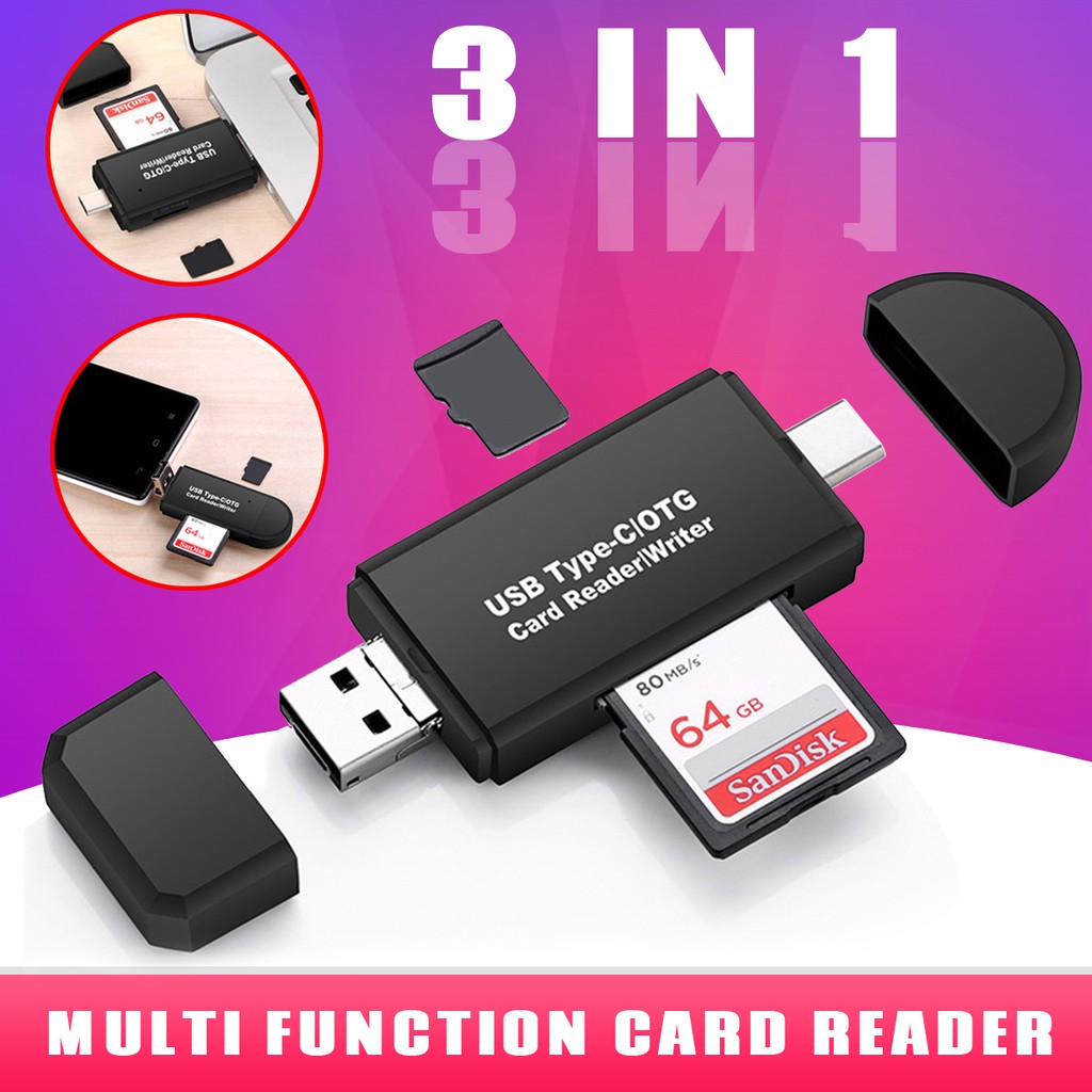 3 in 1 Multifunction Card Reader 480Mbps High Speed Type-C USB 2.0 ...