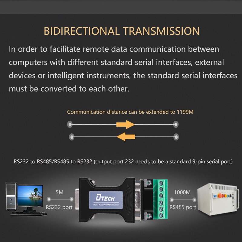 DTECH RS232 To RS485/RS422 Converter Lightning Protection Surge Industrial 232 485/422 Passive ...