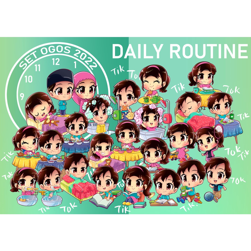Set Ogos 2022 kartun digital daily routine untuk kanak-kanak jadual ...