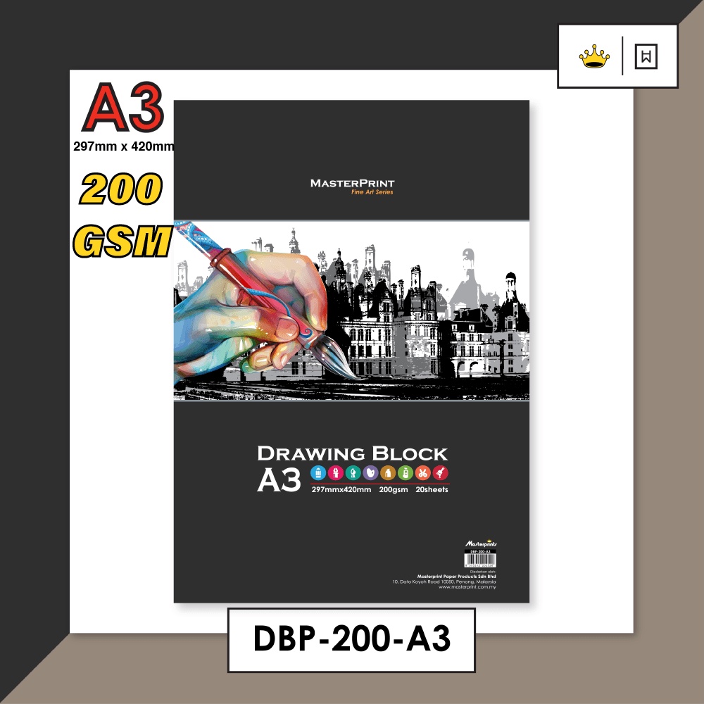 Masterprint A3/A2 Drawing Block (135/165/200gsm) DBP-135-A3/DBP-165-A3 ...