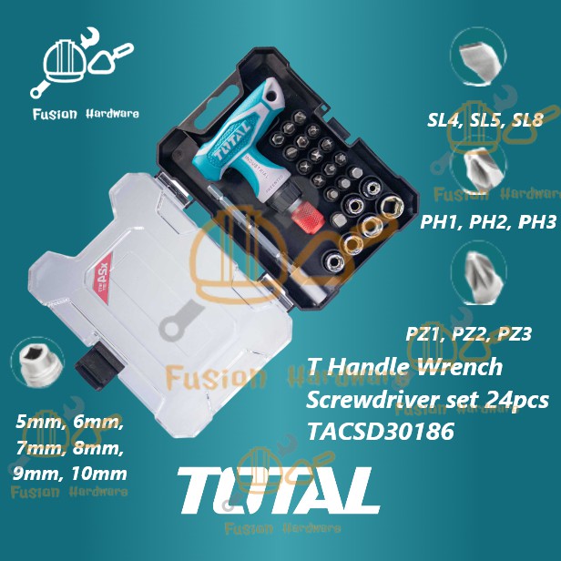 🔥 Ready Stock 🔥 TOTAL T Handle Wrench Screwdriver set 24pcs TACSD30186 ...