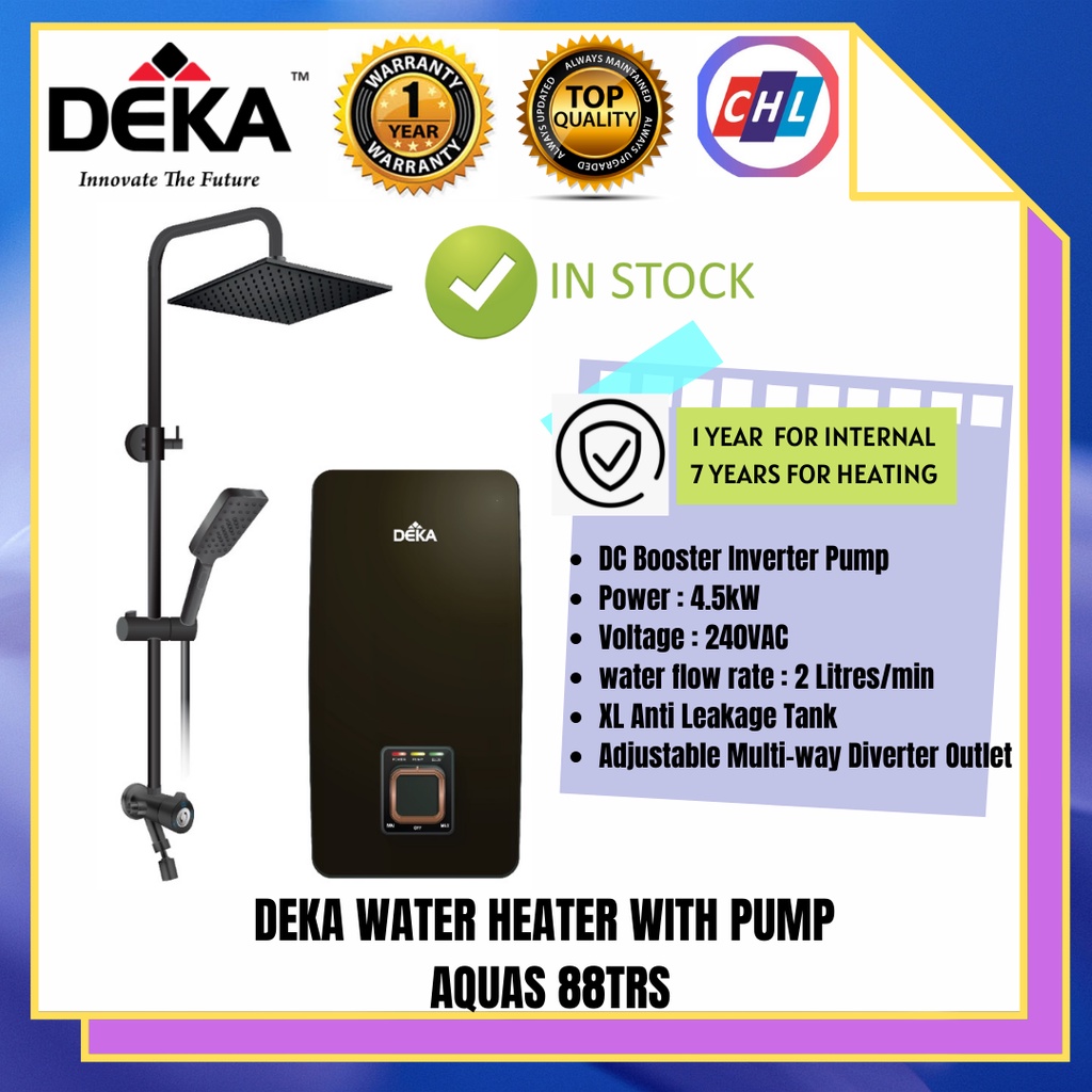 DEKA WATER HEATER RAIN SHOWER WITH DC BOOSTER INVERTER PUMP - AQUAS 88 ...