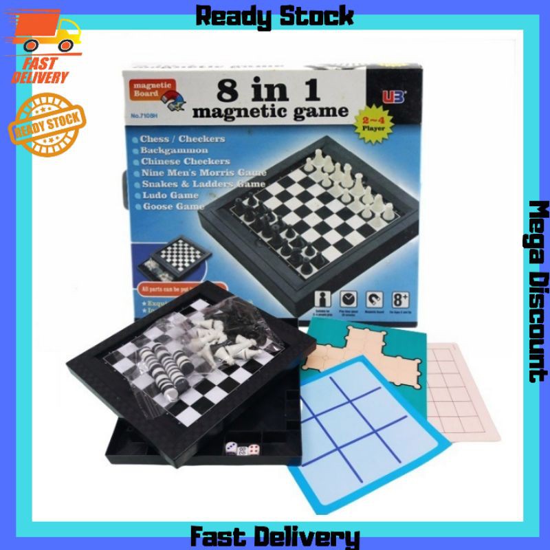 🎁Ready Stock🎁 8 in 1 Game Games Mini Board Chess Backgamon Solitaier ...