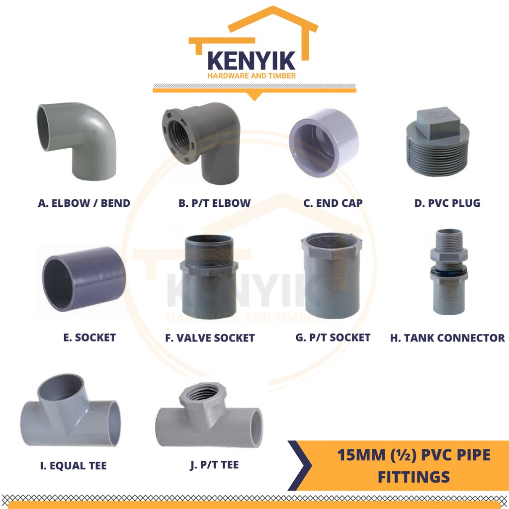 Fittings for PVC Pipes : 15mm (½") ELBOW / SOCKET/ END CAP/ PLUG/ TANK ...