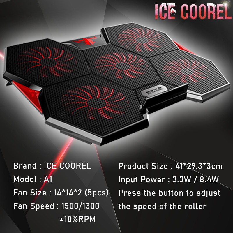 ICE COOREL A1/K3/K5 Ice Cooling Technology Lighting Cooler Pad 5 Fans ...