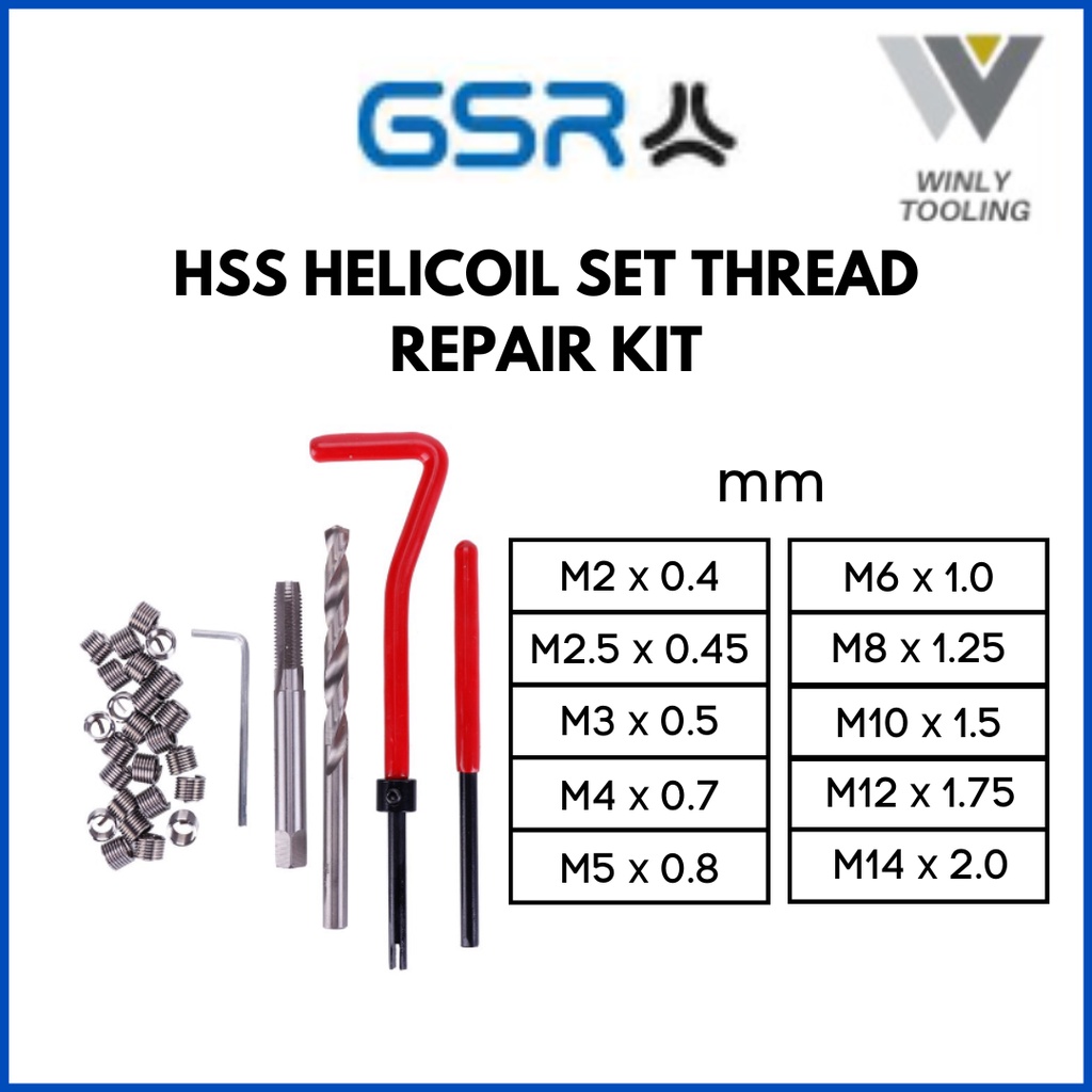 GSR Thread Repair Kit Helicoil Set for M2 M2.5 M3 M4 M5 M6 M8 M10 M12 ...