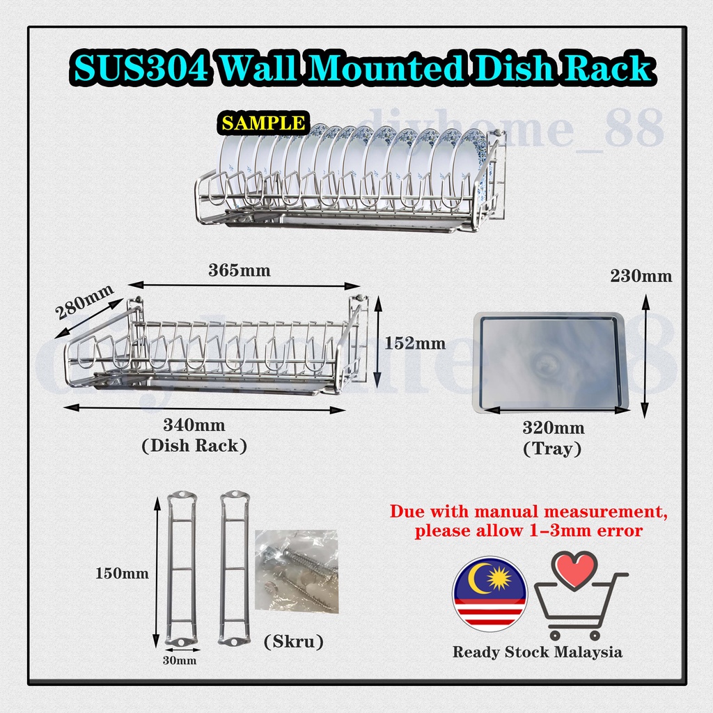 304 Stainless Steel Wall-Mounted Dish Rack / 304 Dish Rack | Shopee ...