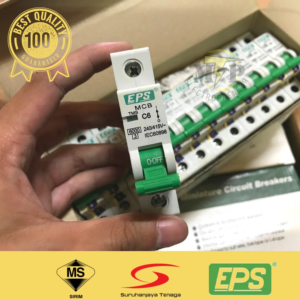 EPS 1 Pole MCB 6A 10A 16A 20A 32A 40A 63A Miniature Circuit Breaker 6KA (SIRIM) | Shopee Malaysia