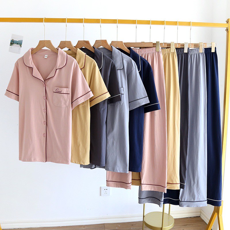 [Ready stock]Knitted Pure Cotton Short Sleeve & Trousers Pajama Set ...