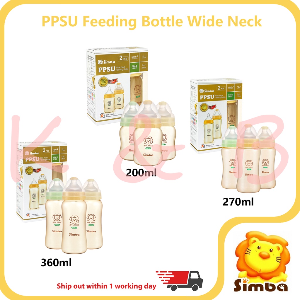 Simba PPSU Wide Neck Feeding Bottle Twin Pack (2 x 200ml, 2 x 270ml, 2 x 360ml ) | Shopee Malaysia