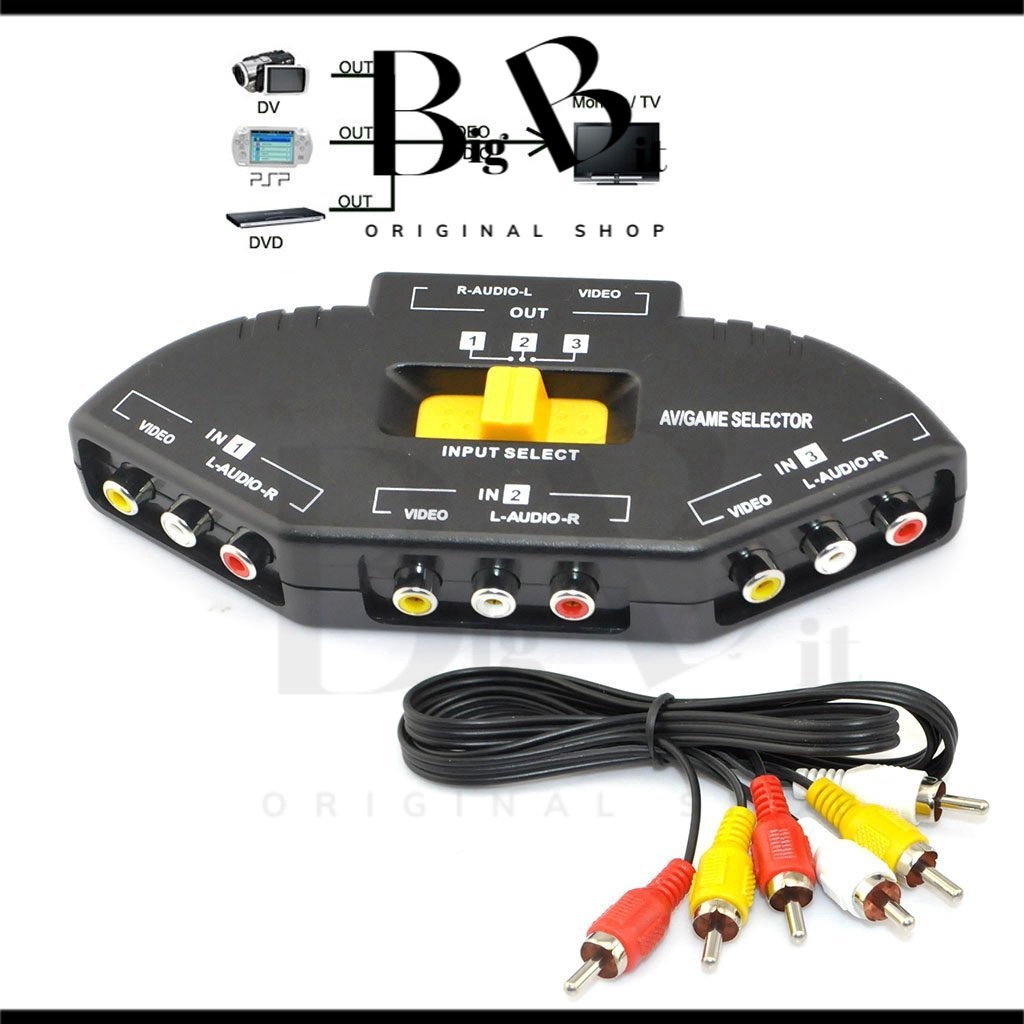 Bigbit AV Splitter Selector Switcher AV Signal Switch Cable AV RCA ...